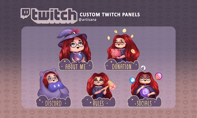 Draw customized panels for your twitch channel by Artiisana | Fiverr