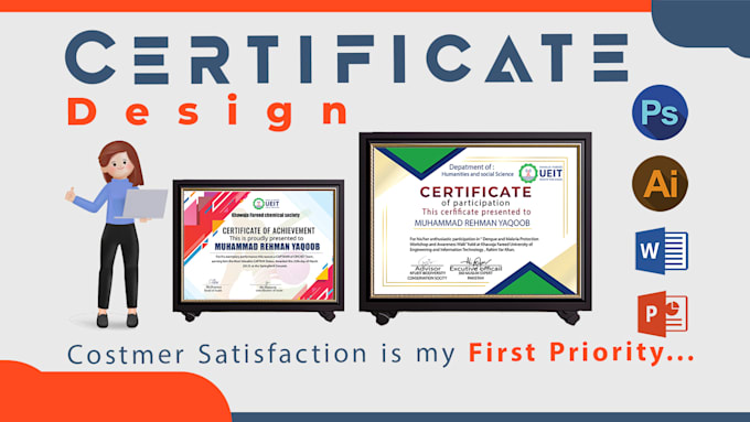 Do custom certificates, diploma or short course certificates, cv ...