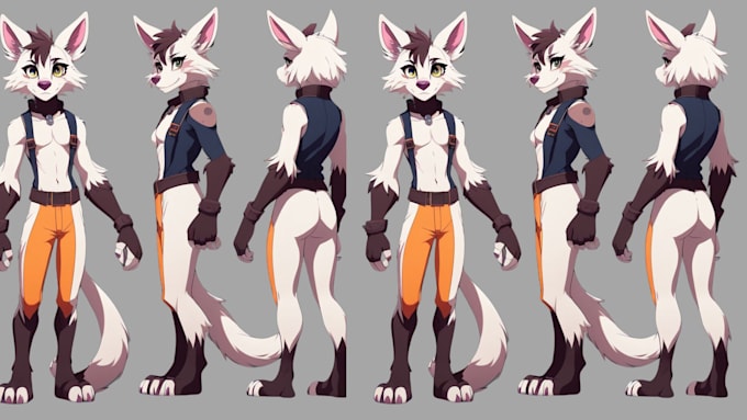 Draw character reference sheet furry fursona oc vtuber anthro feral ...