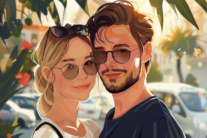 Draw cartoon couple portrait by Jazeeman | Fiverr