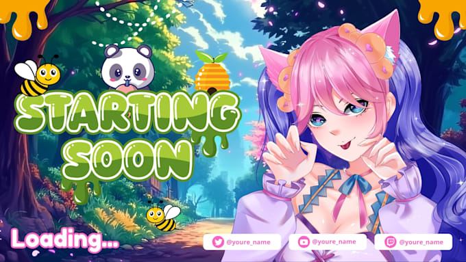 Draw anime vtuber stream overlay twitch youtube, brb, starting soon by ...