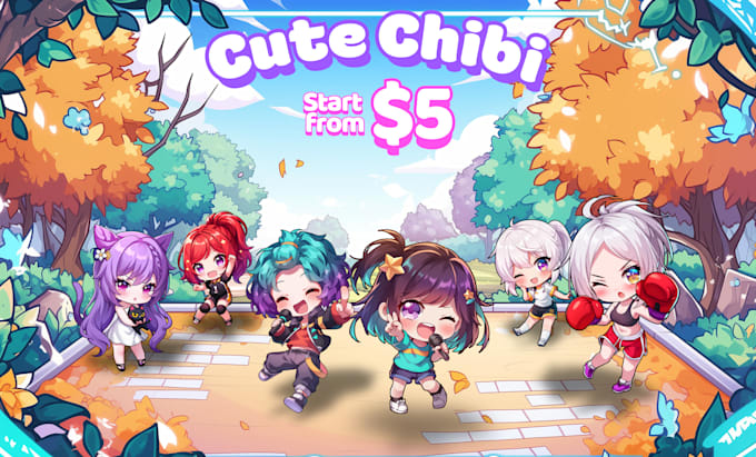 Draw cute chibi character, anime art illustration, fanart, vtuber model ...