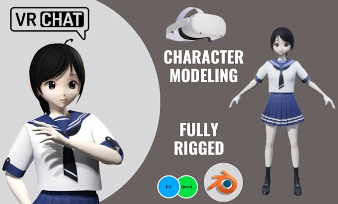 Create custom 3d vrchat avatar furry vrc avatar anime style for vrchat ...