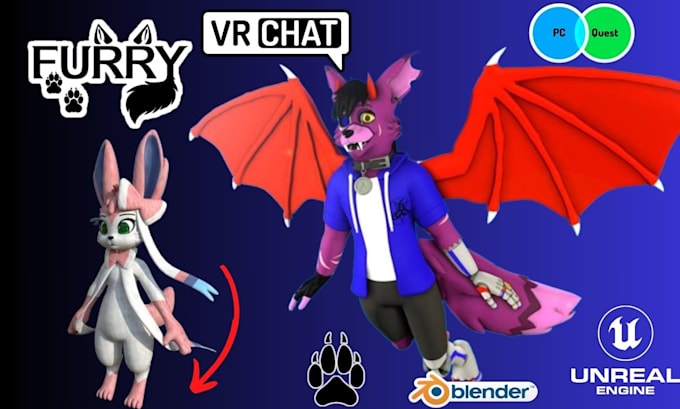 Design vrchat avatar, furry, fursona 3d model, vtuber, animaze ...