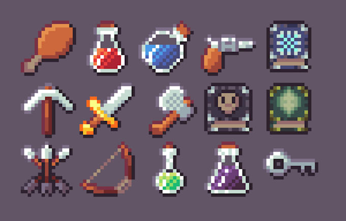 Draw a number of item sprites for games in pixel art by Billie_gk | Fiverr