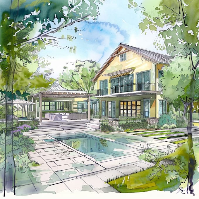 Make artistic architectural watercolor renderings by Parrican | Fiverr