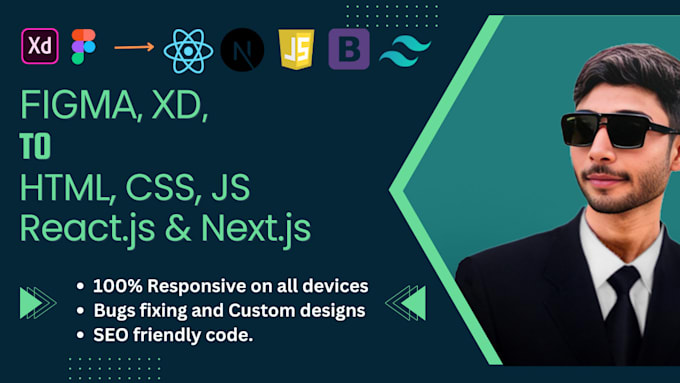 Convert figma, adobe xd to react js and next js by Ahad_khan266 | Fiverr