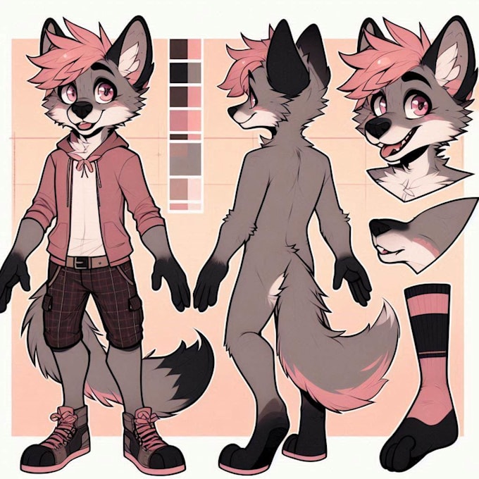 Draw cute furry art fursona reference sheet character vtuber illustration feral by Paramate1 ...
