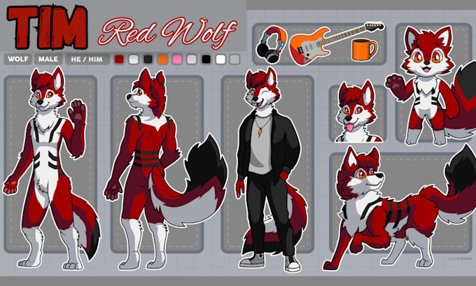 Draw furry reference sheet custom fursona character design furry art ...
