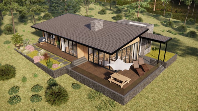 Design tiny house, small house, cabin house plan and render 3d images ...