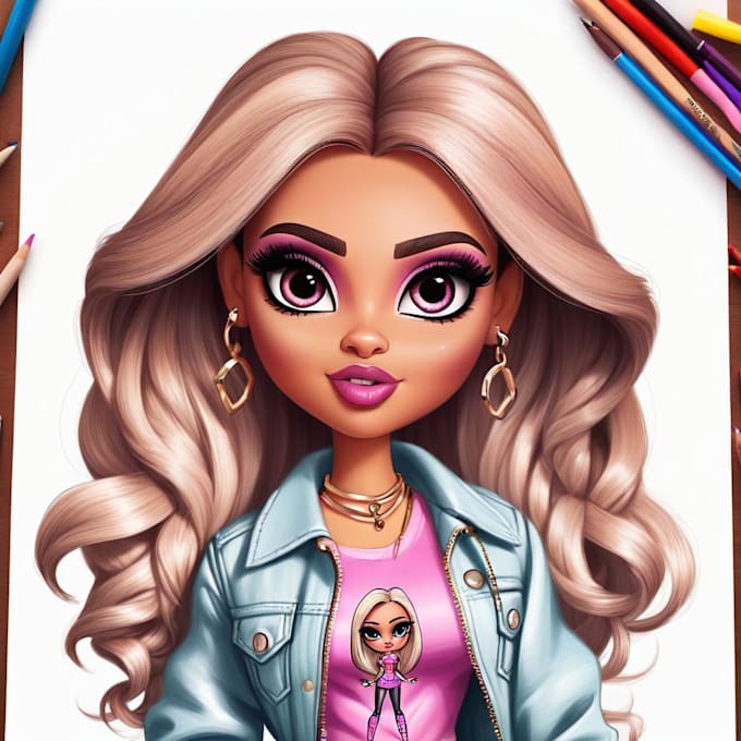 Draw your bratz dolls character, cartoon drawing by Matchday001 | Fiverr