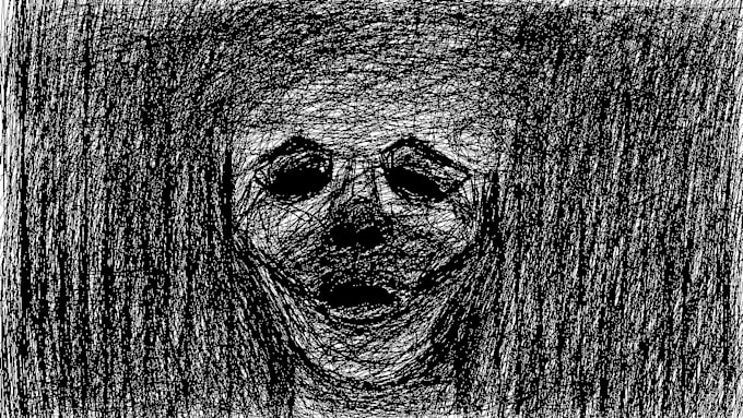 Draw a slenderman type schizophrenic scrawling of the hat man by ...