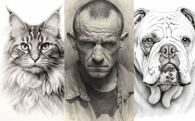 Draw realistic pencil sketch, pencil drawing, portrait of anything in 1 ...