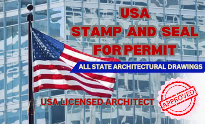 Stamp sign and seal usa city permit for architectural drawing mep floor ...