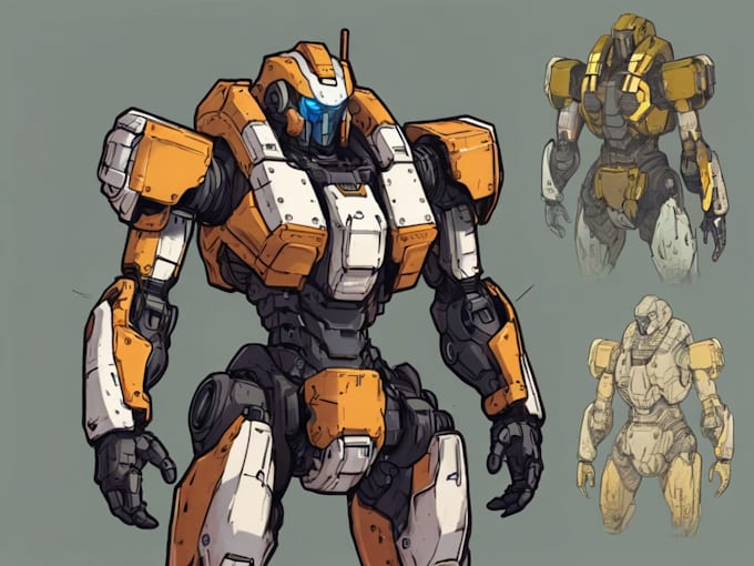 Draw sci fi, mecha character design by Qasegeue | Fiverr
