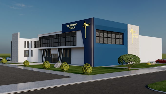 Do church design elevation 3d rendering interior design by Scenikture | Fiverr