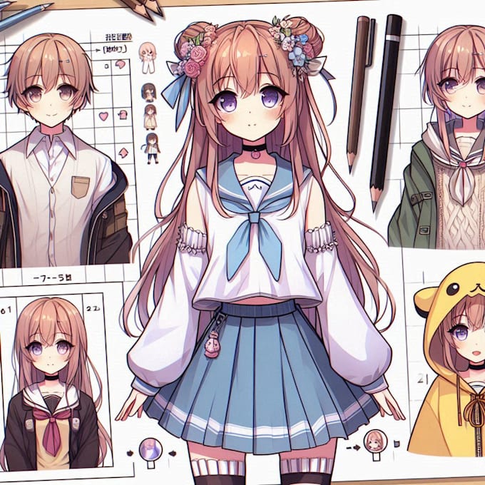 Draw anime art character reference sheet vtuber illustration anthro ...