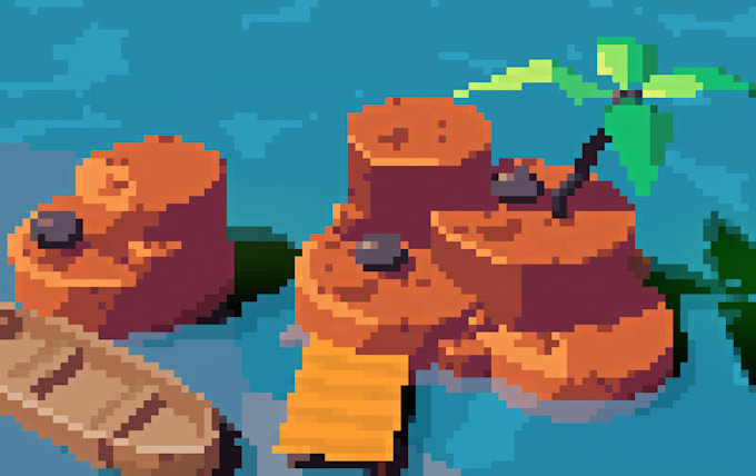 Create 3d pixel art background, animation, asset with blender