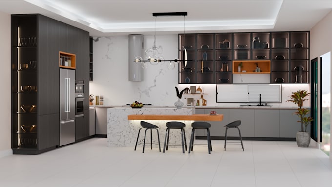 Design kitchen interior, cafe and bar in 3d and render by Umair1 ...