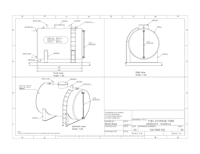 Design storage tank with calculation and prepare fabrication drawings ...