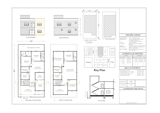 Draft 2d floor plans,elevation and section of a building in autocad by M_rehan_amir | Fiverr