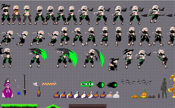Do 2d game character sprite, sprite sheet, animation, character sheet ...