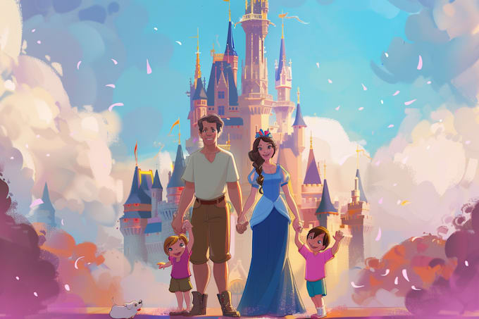 Design a professional disney family portrait by Rachenzi | Fiverr