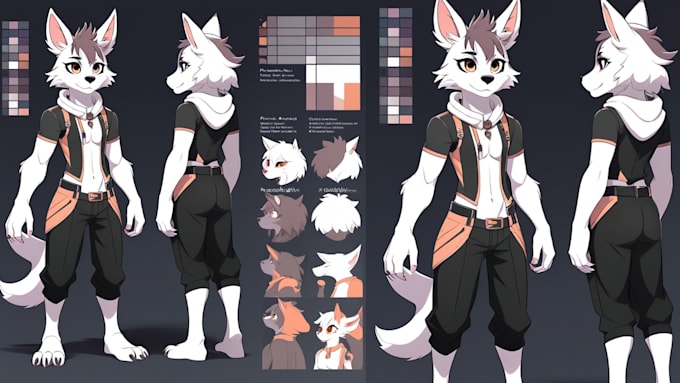 Draw character reference sheet furry fursona oc vtuber anthro feral ...