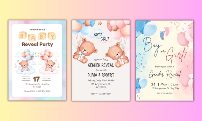Design a gender reveal invitation card by Anas_rk | Fiverr