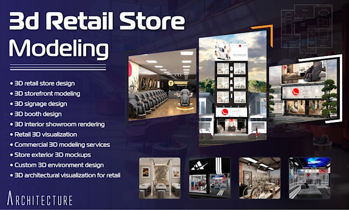 Design 3d your retail store, front elevation store, showroom interior ...