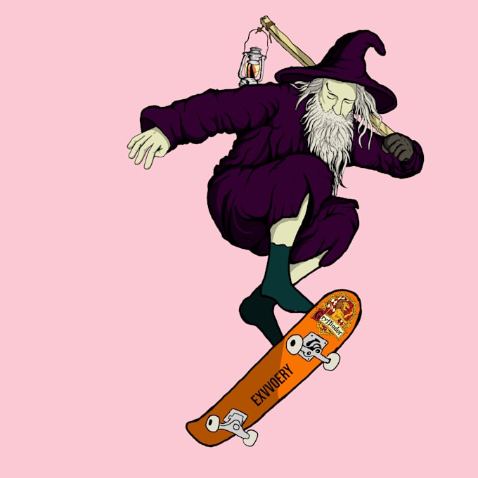 Design of a wizard riding a skateboard by Hanyacerita120 | Fiverr