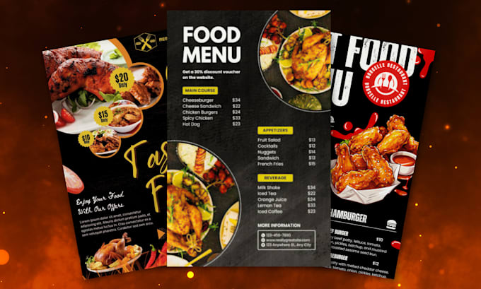 Eye catching food menu posters and flyers by Kavinduwijeweer | Fiverr