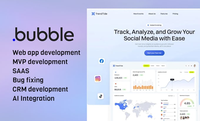 Build bubble web app, marketplace, saas, ai integration with bubble io by Codeless_ark | Fiverr