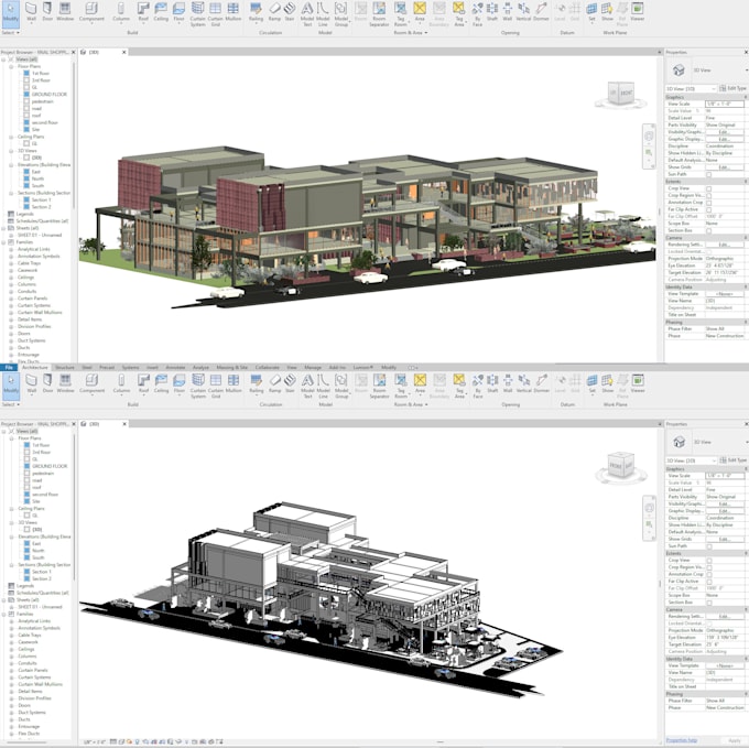 Do architectural drawings, 3d model in revit, render 3d view by ...