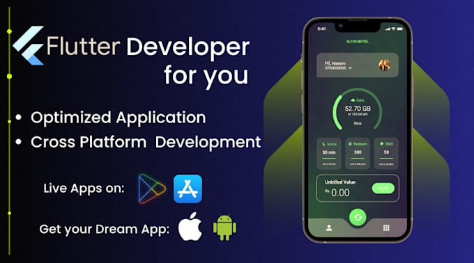 Do custom flutter mobile app development, building mobile app, flutter developer by Naeemhaider1 ...