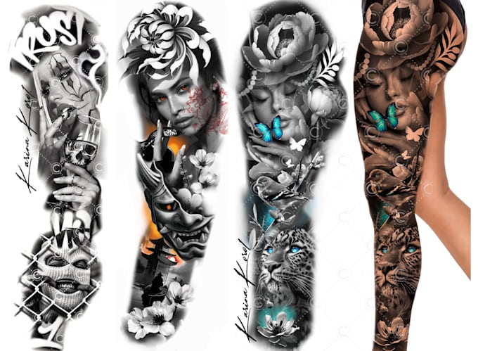 Do a professional custom leg sleeve tattoo design and fit it on your ...