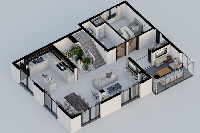 3d realistic floor plan by Ufndesign | Fiverr