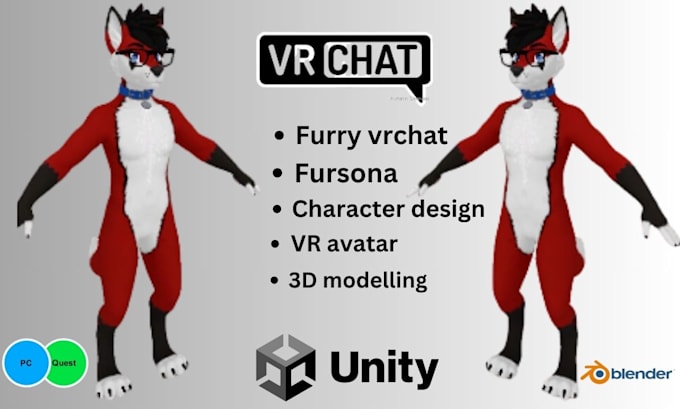 Create custom vrchat vrchat avatars 3d model furry avatar furry art by Tee_artist12 | Fiverr