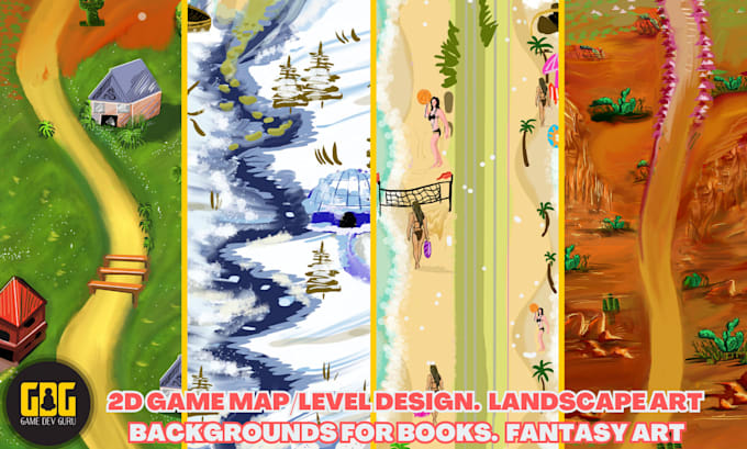Design 2d game assets, concept art for backgrounds, and design level ...