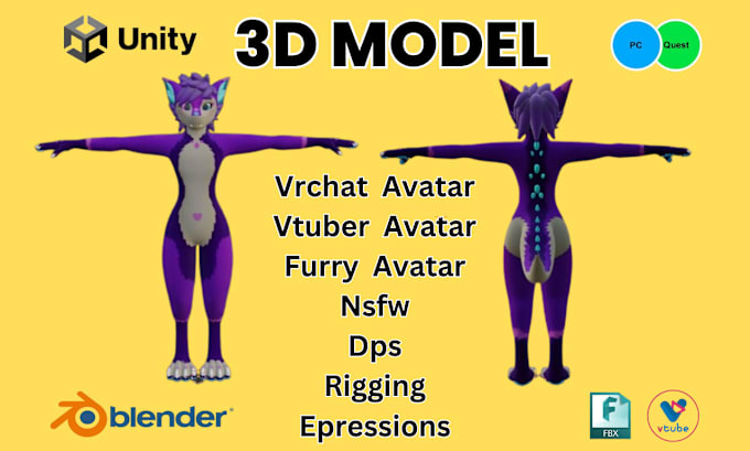 Create Anime 3d Model Furry Avatar Vrchat Avatar Character Rigging Nsfw Vtuber