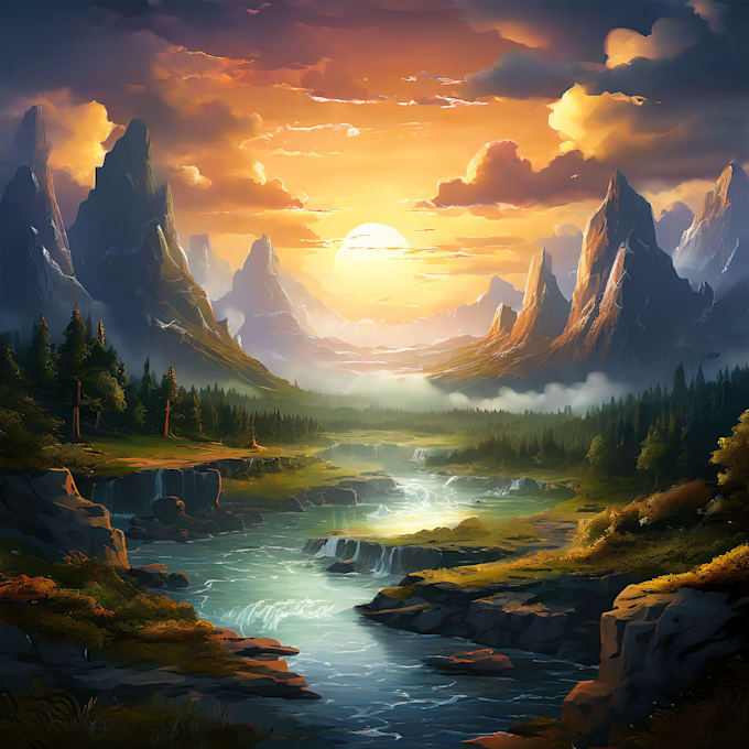 Create a fantasy landscape, background illustration by Horoocloutu | Fiverr