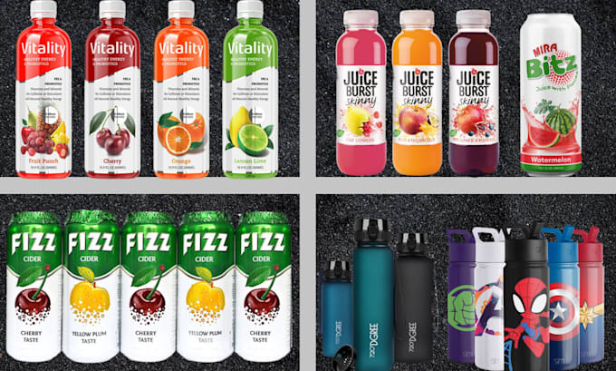 Designing labels for juice, water, and energy drinks by Comebrew8 | Fiverr