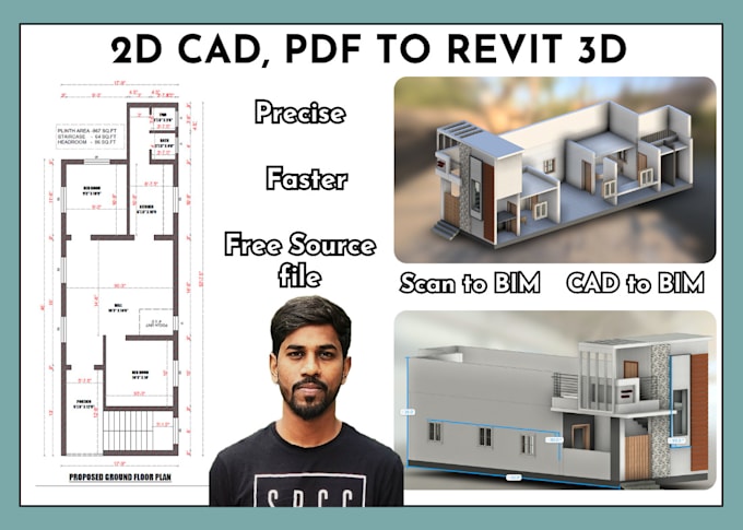 Do 2d cad to revit 3d model pdf to 3d conversion expert by Venkatesh716 ...
