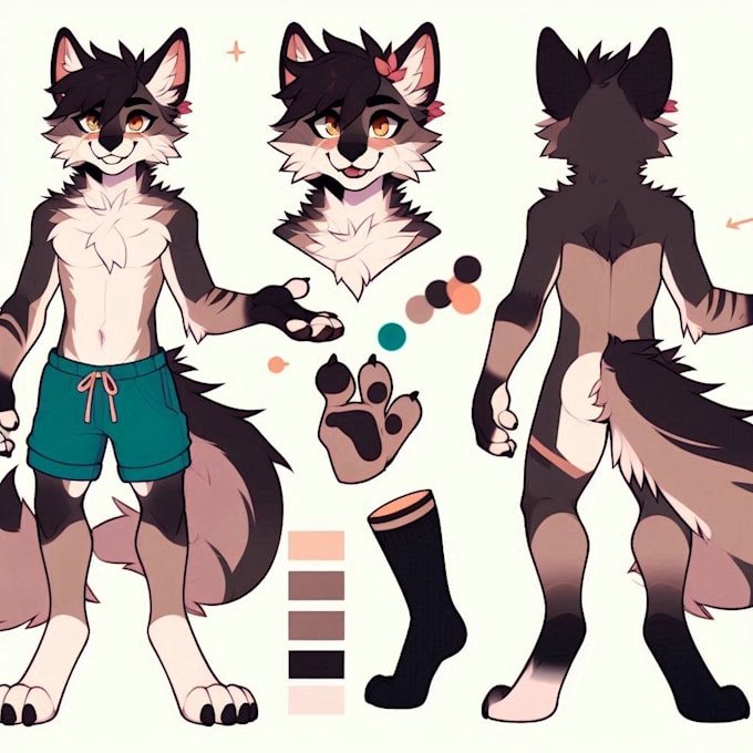 Draw furry art style character vtuber illustration fursona reference sheet feral by Markben8 ...