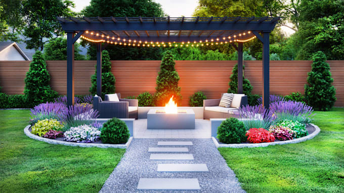 Do your landscape design, garden, patio, backyard 3d realistic render ...