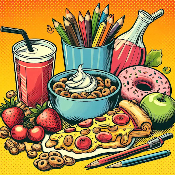 Draw food in retro pop art roy lichtenstein style by Sliksaast | Fiverr