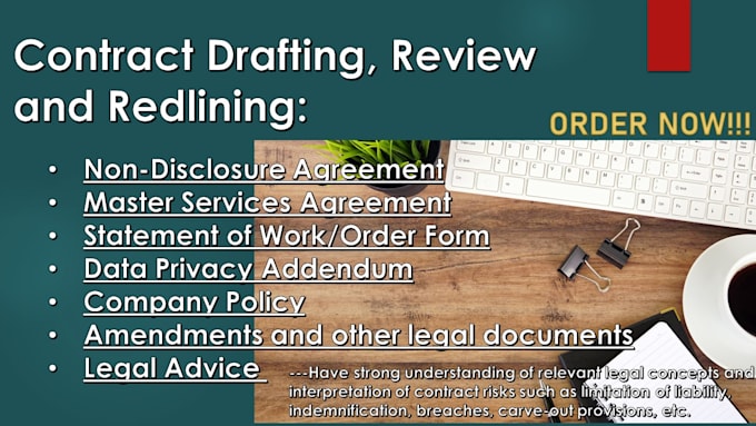 Draft, review and redline contracts such as nda, msa or sow by Gensx80 | Fiverr