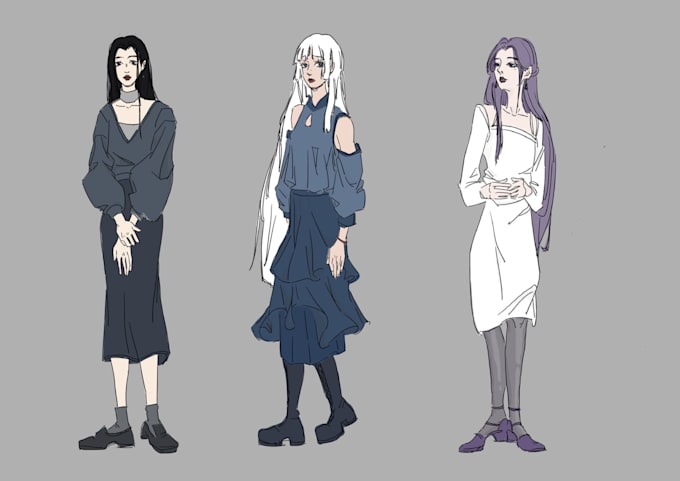 Draw character design and reference sheet in anime style by Xintong ...