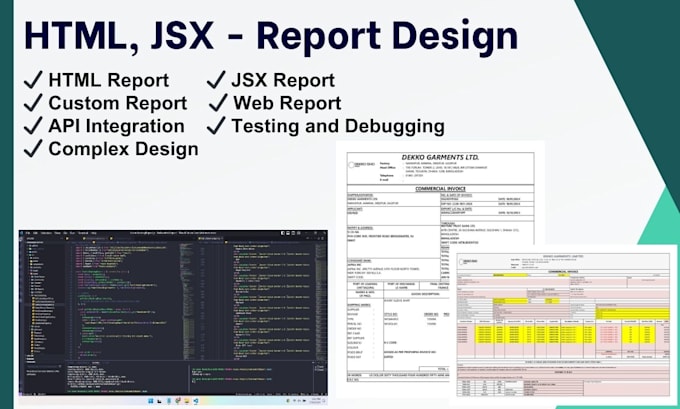 Create html jsx custom report fixing bugs api integration by Zxoban ...
