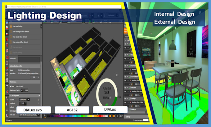 Do lighting designs with dialux evo and agi 32 by Prabathkandepol | Fiverr